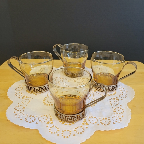Libbey | Dining | Vintage Libbey Greek Key Amber Glass Coffee ...